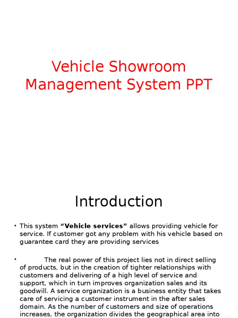 Vehicle Showroom Management System | PDF | Business | Technology ...