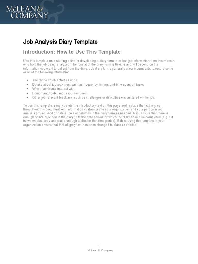 Job Analysis Diary Template | PDF | Business | Computing