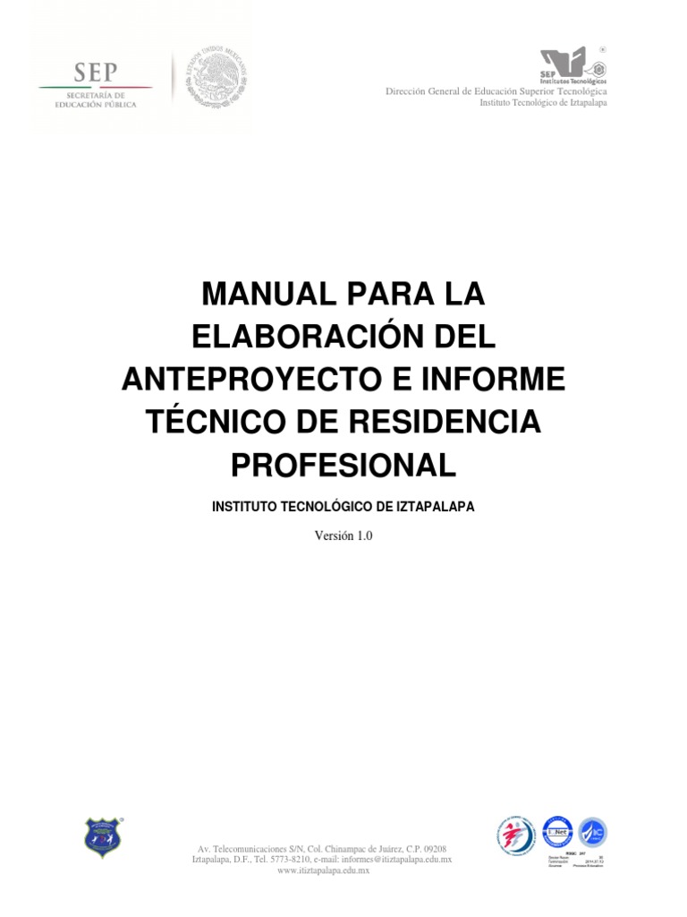 Manual para La Elaboracion de Anteproyecto e Informe Tecnico de Residencia Profesional 1.0 | PDF ...