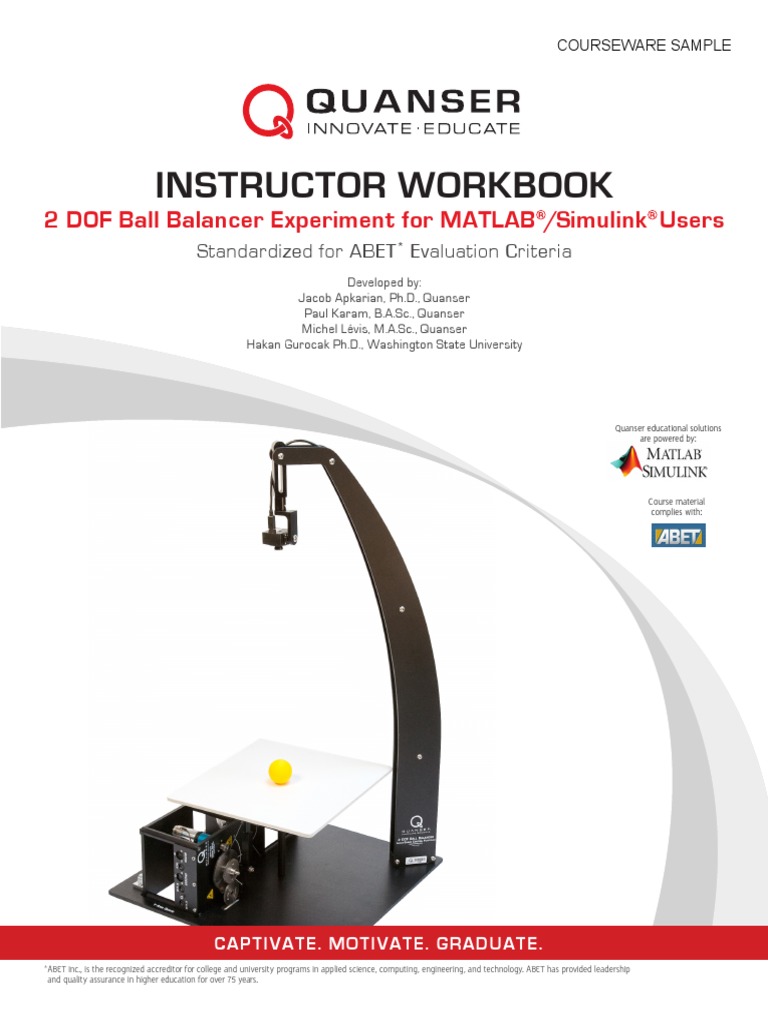 2 DOF Ball Balancer Courseware Sample MATLAB Users | PDF | Experiment | Matlab
