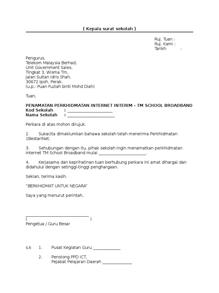 Contoh Surat Penamatan ISP | PDF