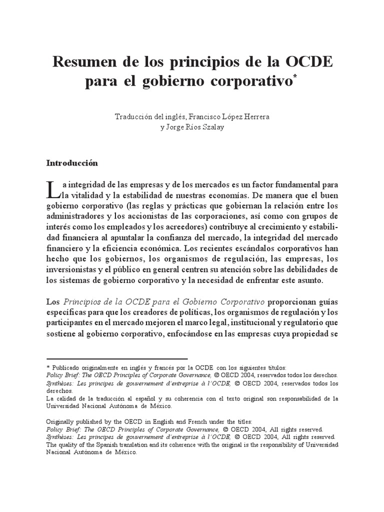216 - Resumen de Los Principios de La OCDE para El Gobierno Corporativo PDF | PDF | Gobierno ...
