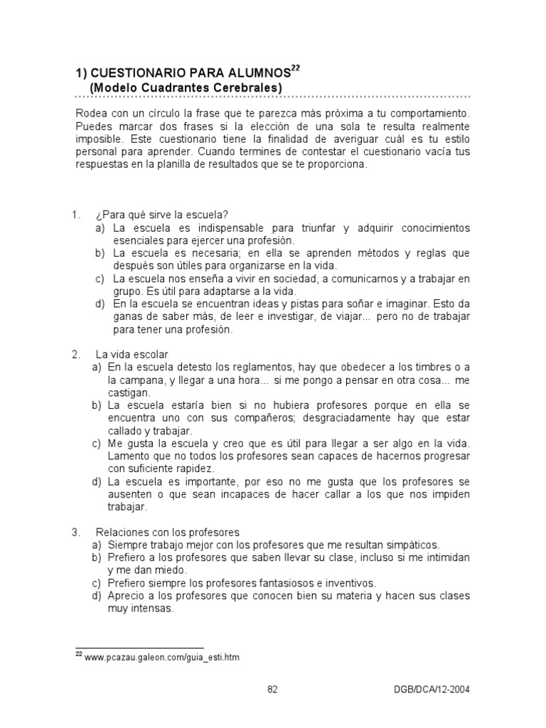 Test de Cuadrantes Cerebrales | PDF | Prueba (evaluación) | Cognición