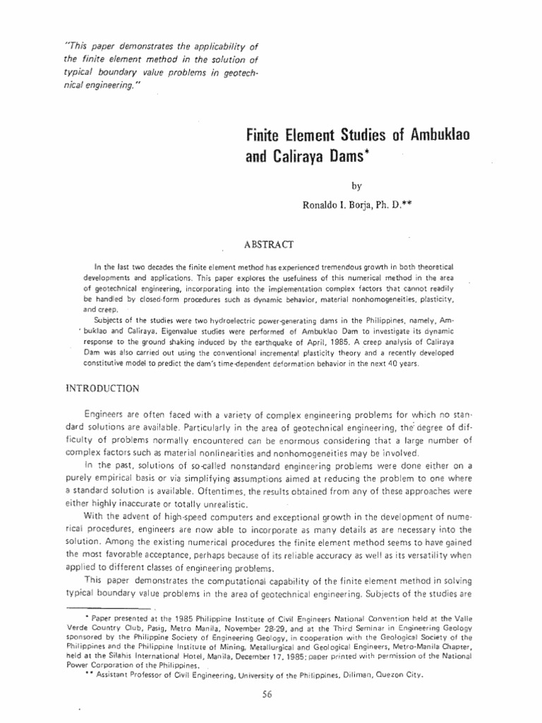 Finite Element Studies of Ambuklao and Caliraya Dam | PDF | Matrix ...