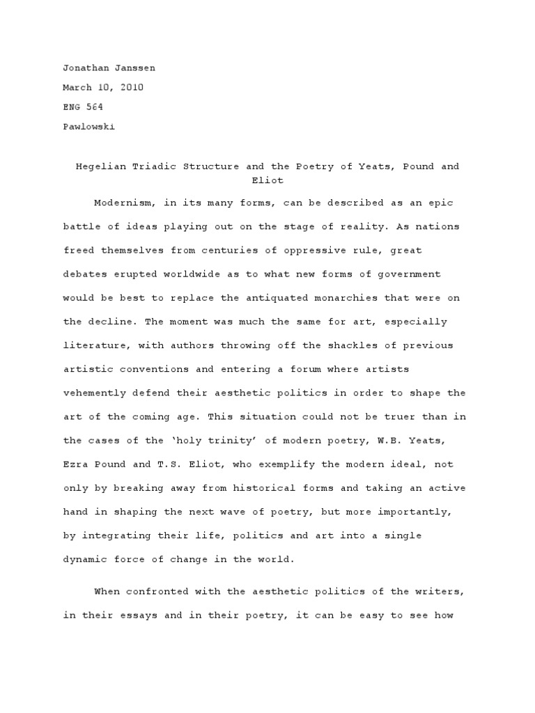 Hegelian Triadic Structure in Modern Poetry | PDF | T. S. Eliot | W. B ...