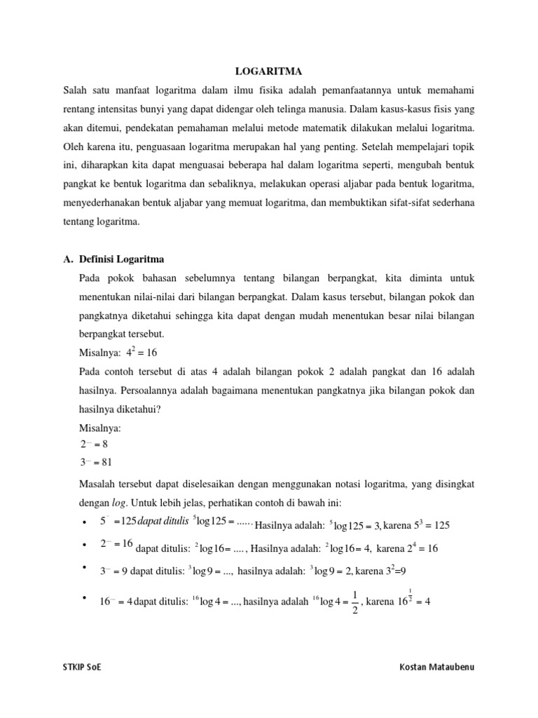 Operasi dan Sifat Logaritma | PDF | Metode & Bahan Ajar