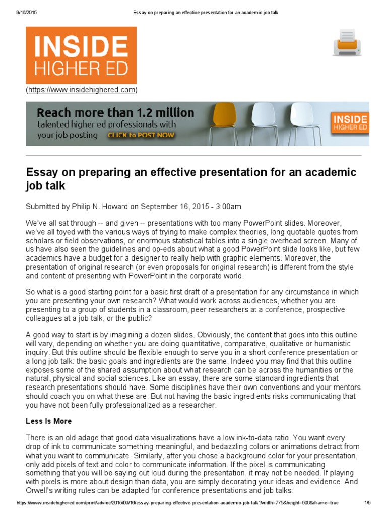 Essay On Preparing An Effective Presentation For An Academic Job Talk ...