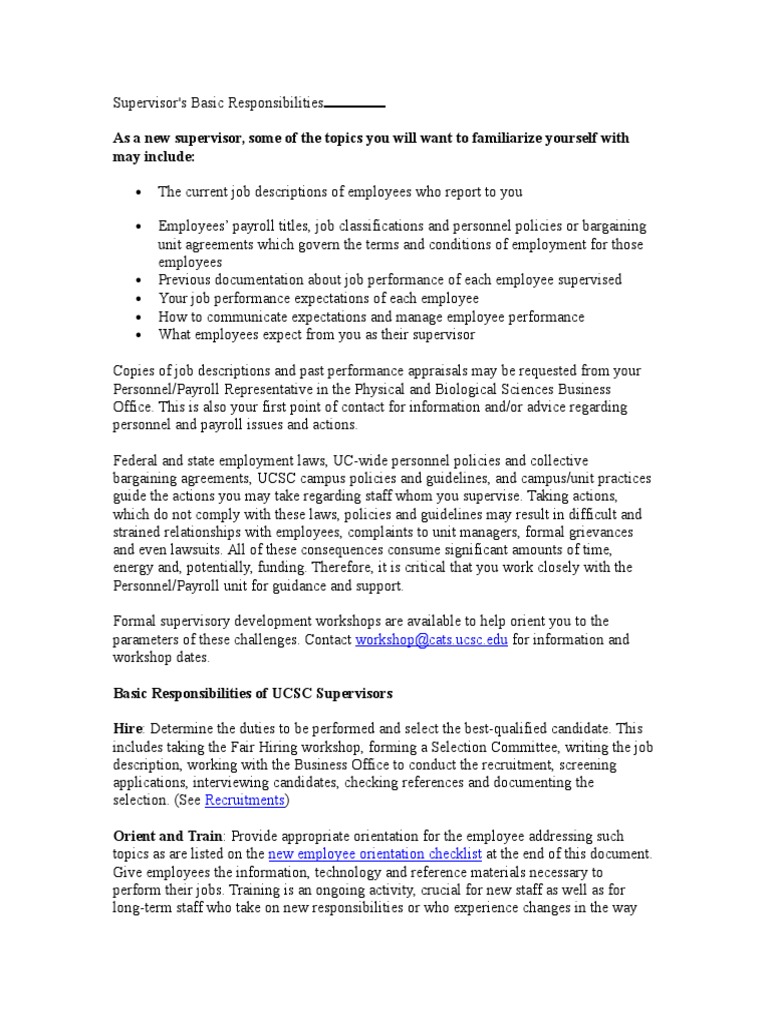 Supervisor Job Description | PDF | Supervisor | Performance Appraisal