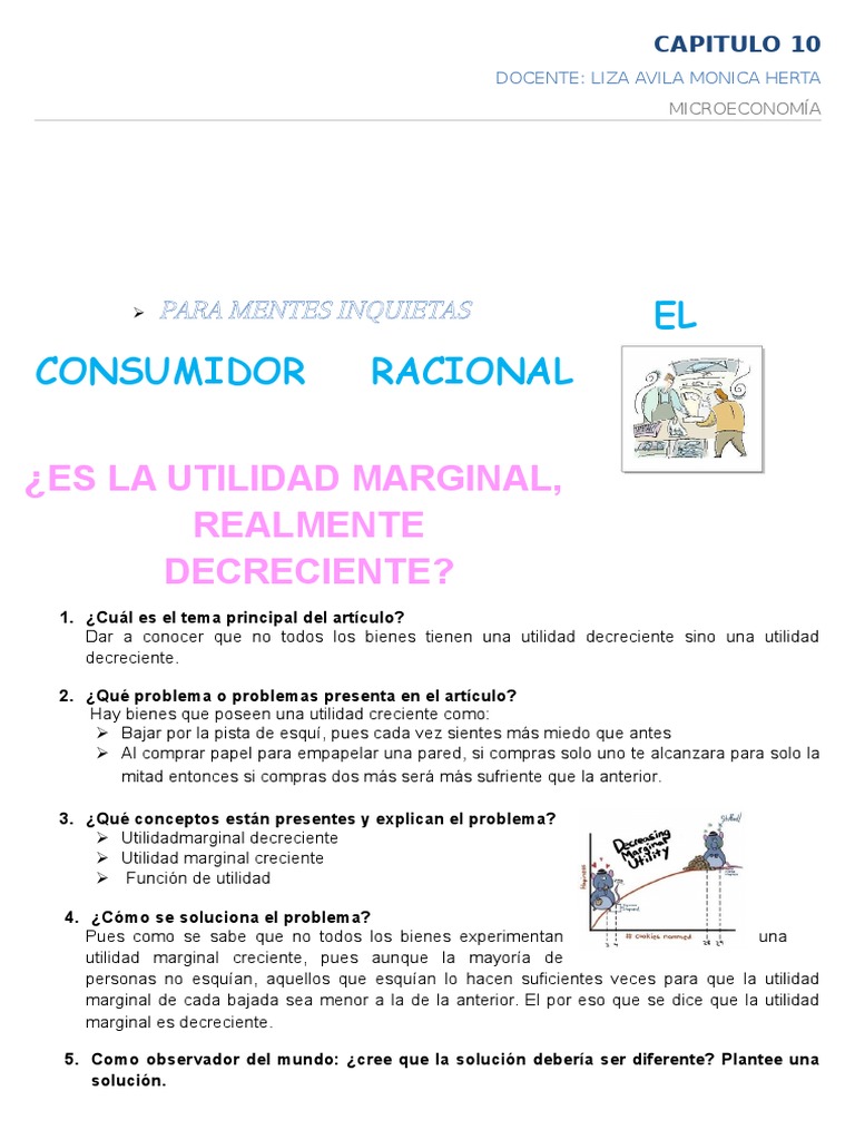 El Consumidor Racional Capitulo 10 Ejercicios | PDF | Utilidad marginal ...