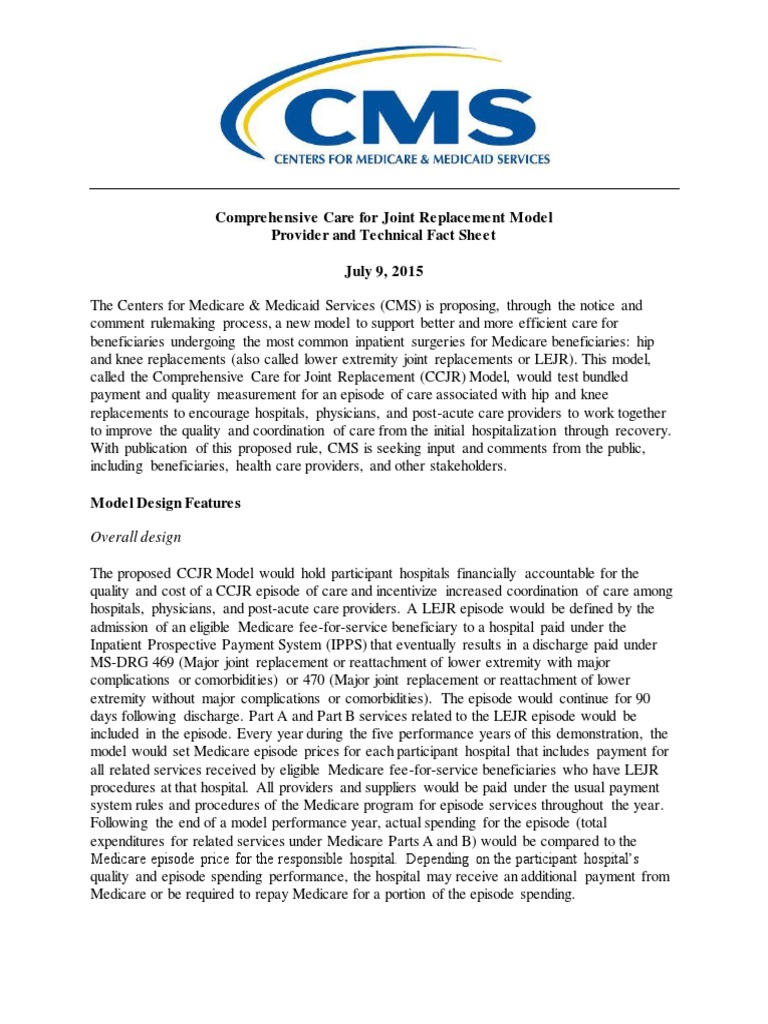 Comprehensive Care For Joint Replacement Provider Fact Sheet PDF | PDF ...