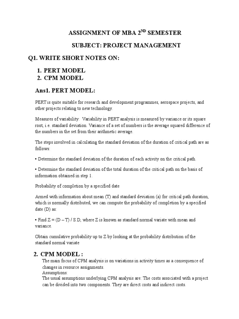 Assignment of Mba 2 Semester Subject: Project Management Q1. Write ...