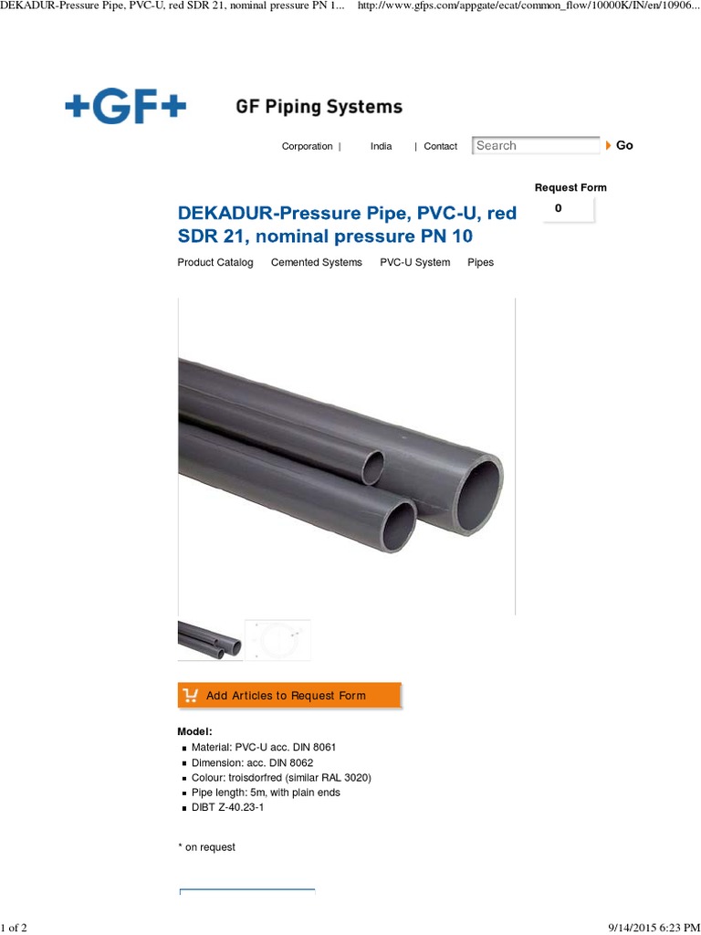 DEKADUR-Pressure Pipe, PVC-U, Red SDR 21, Nominal Pressure PN 10 ...