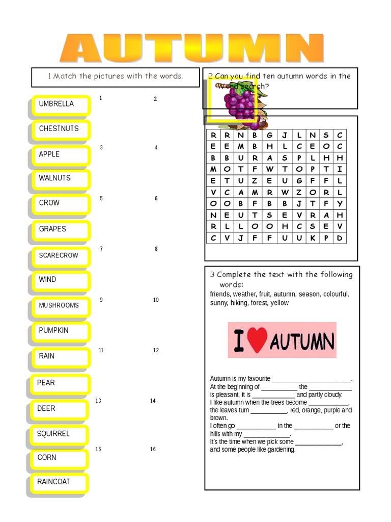 Autumn Word Search and Activities | PDF | Language Arts & Discipline ...