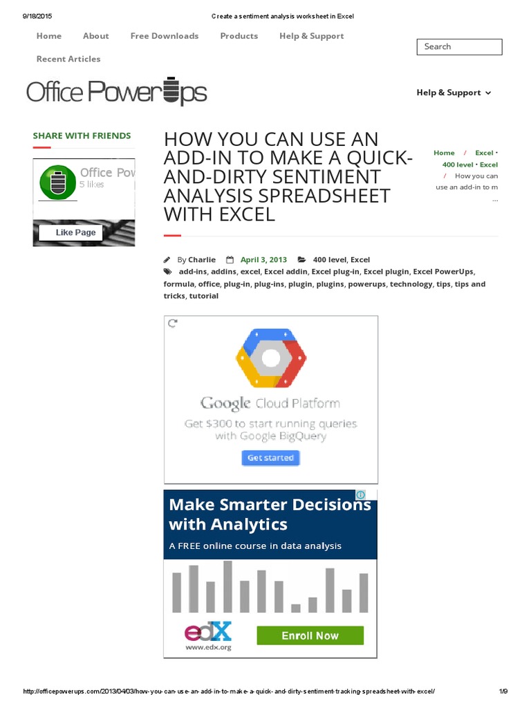 Excel Sentiment Analysis Guide | PDF | Plug In (Computing) | Xml