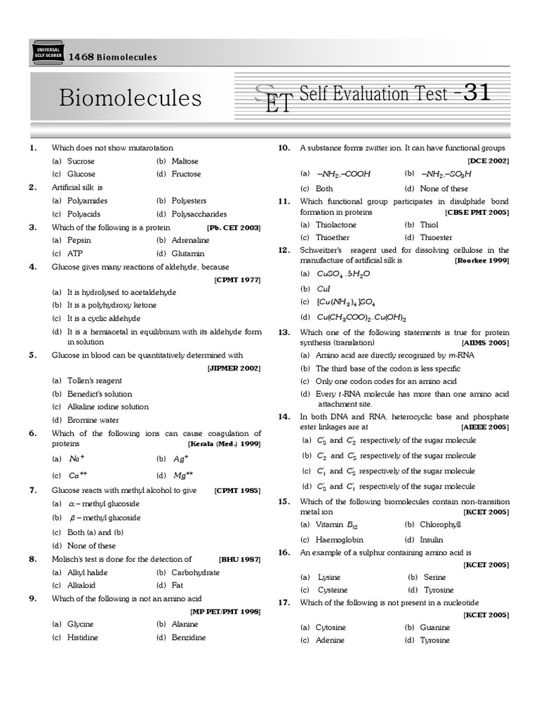 Biomolecules: Key Concepts and Tests | PDF | Biomolecules | Carbohydrates