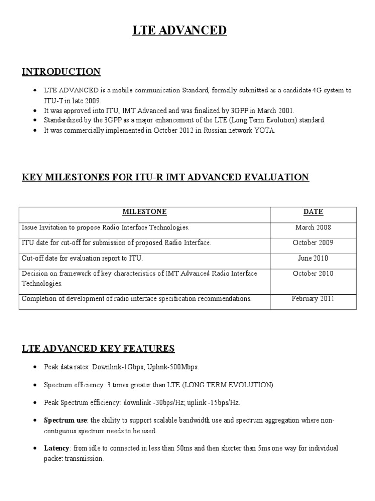 Lte Advanced: Milestone Date | PDF | Lte Advanced | Lte (Telecommunication)