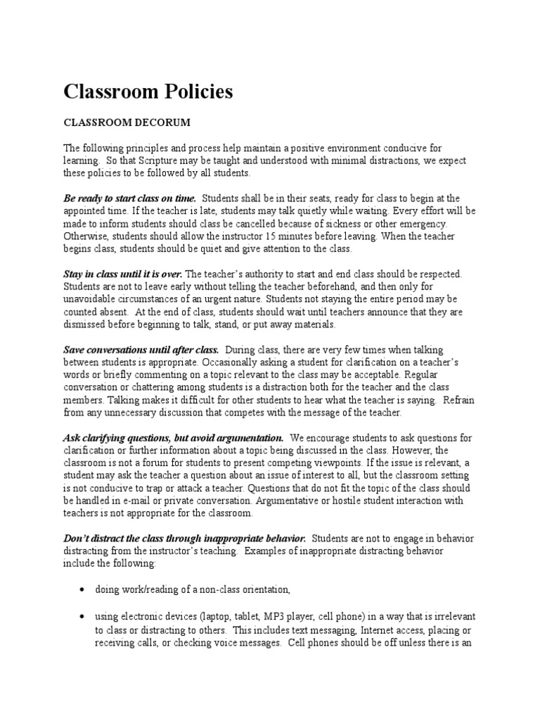Classroom Policies Guide | PDF | Classroom | Child Care