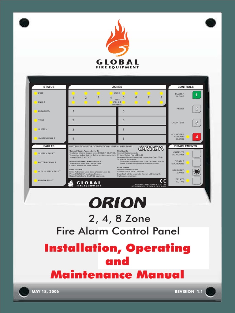 Orion Fire Alarm Panel Manual | PDF