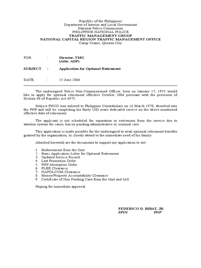 Optional Retirement Application PNP | PDF