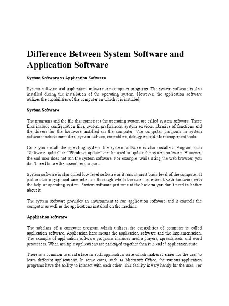 Difference Between System Software and Application Software | PDF ...