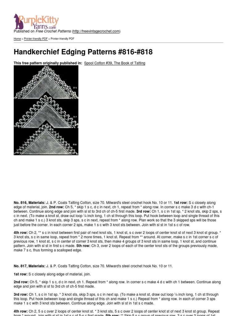 Handkerchief Edging Patterns | Download Free PDF | Tatting | Knot