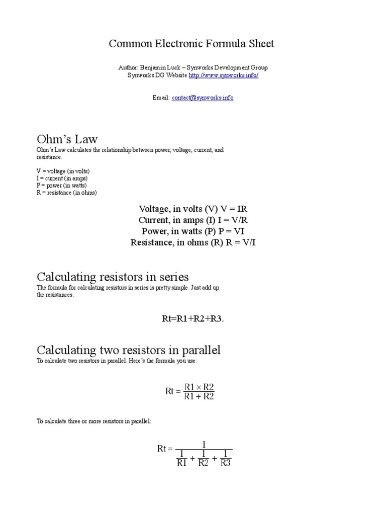 Electronics Formulas