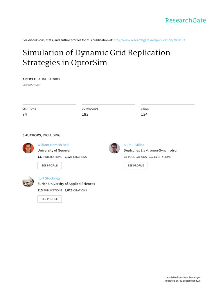 Simulation of Dynamic Grid Replication Strategies in Optorsim | PDF | Grid Computing | Digital ...