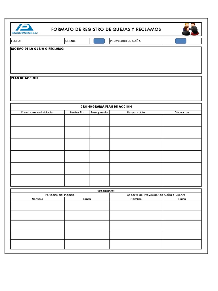 Plantilla De Formulario De Queja Del Cliente