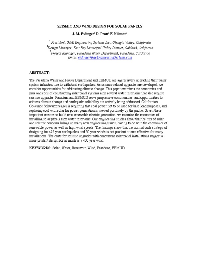 Seismic and Wind Design For Solar Panels J. M. Eidinger F. Nikman | PDF ...