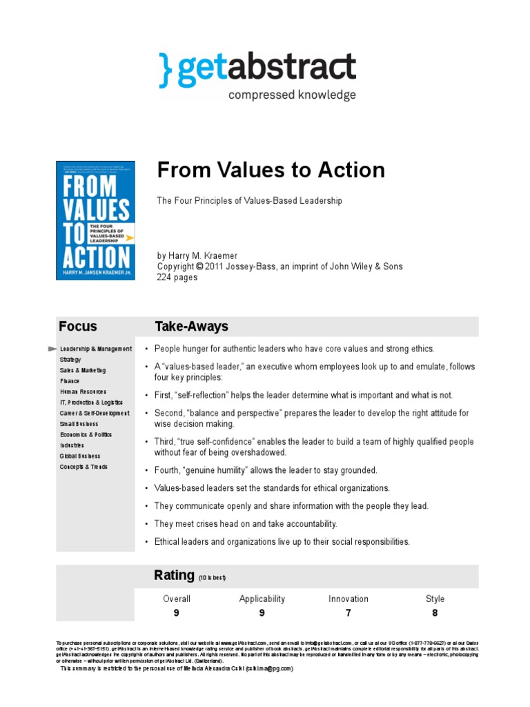 From Values To Action - Kraemer | PDF | Leadership | Chief Executive ...