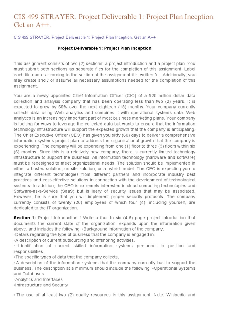 TheAceStudent - CIS 499 STRAYER. Project Deliverable 1 - Project Plan ...