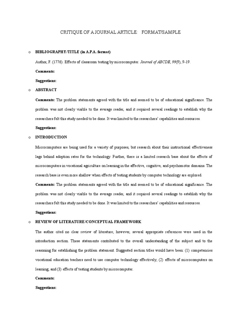 Journal Critique Format | PDF | Statistical Hypothesis Testing | Hypothesis