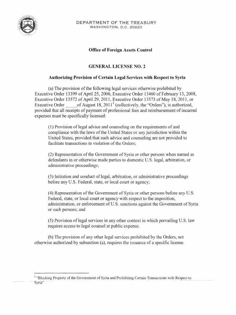 OFAC Syria General License No. 2 | PDF