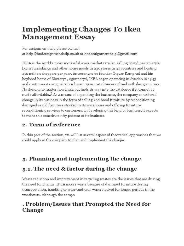 Implementing Changes To Ikea Management Essay | PDF | Stakeholder (Corporate) | Employment