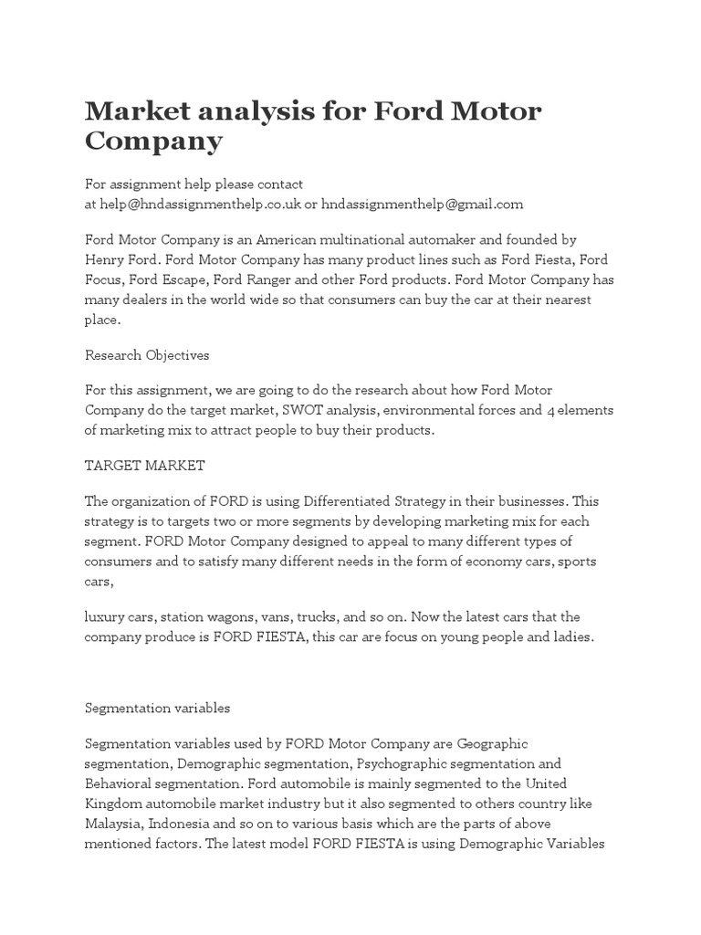 Market Analysis For Ford Motor Company | PDF | Pricing | Market ...