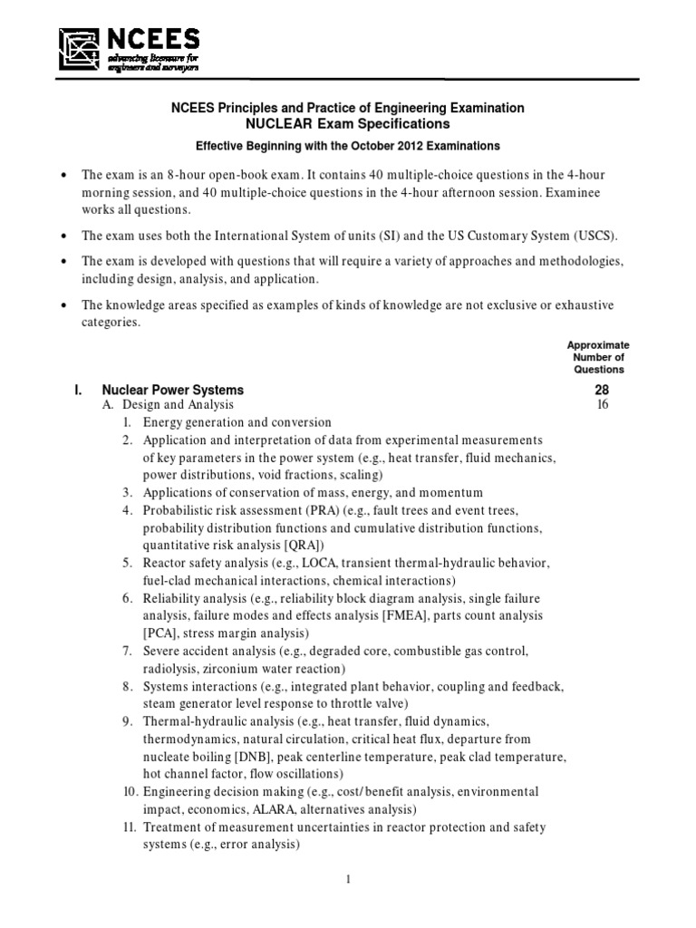 Nuclear Exam Specifications: NCEES Principles and Practice of ...