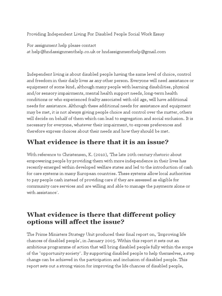 Providing Independent Living for Disabled People Social Work Essay ...