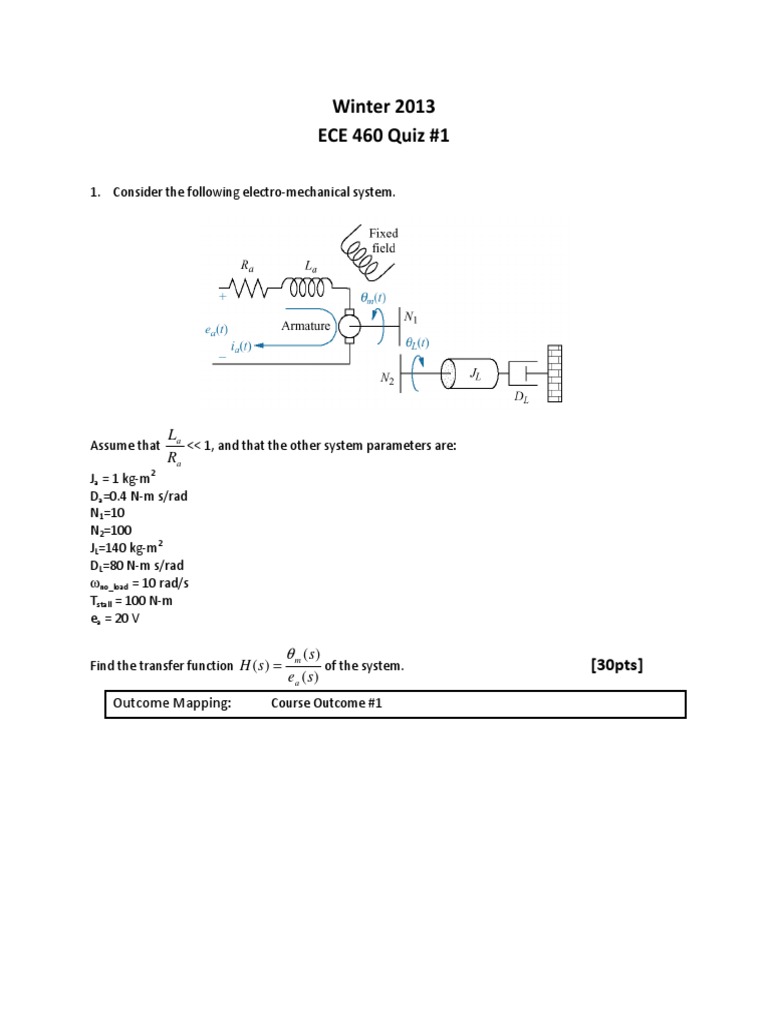 Winter 2013 ECE 460 Quiz #1: Outcome Mapping | PDF | Science & Mathematics