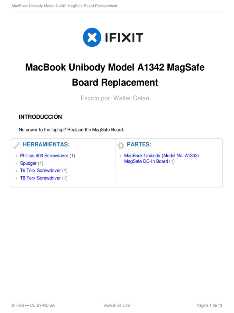 MacBook Unibody Model A1342 MagSafe Board Replacement | PDF ...
