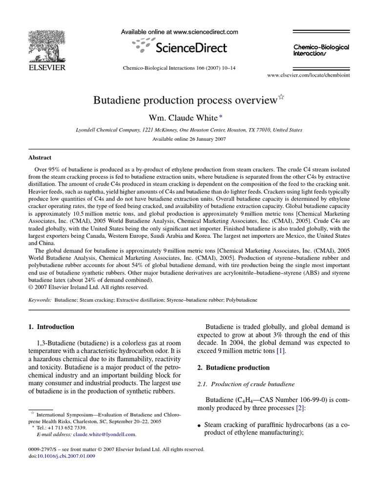 Butadiene Production Process | PDF