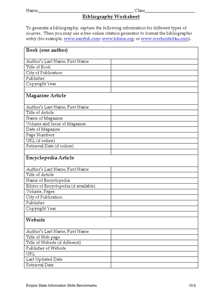 10 5 Bibliography Worksheet | PDF