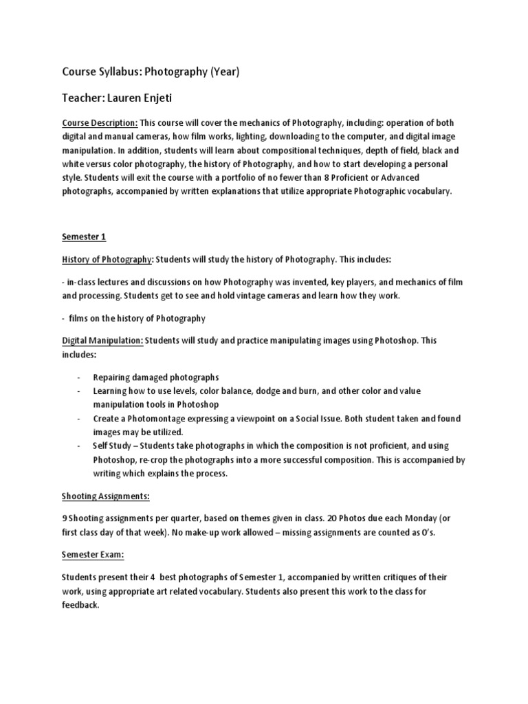 Course Syllabus - Photography | PDF | Photo Manipulation | Cognition