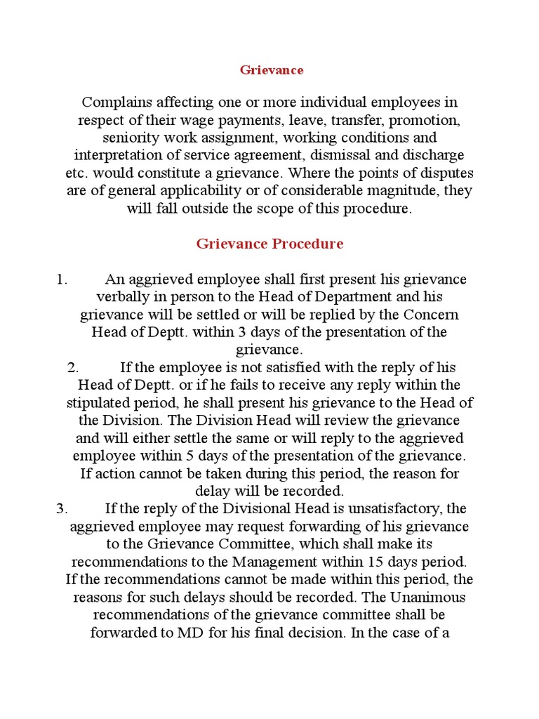 Grievance Procedure for Employees | PDF