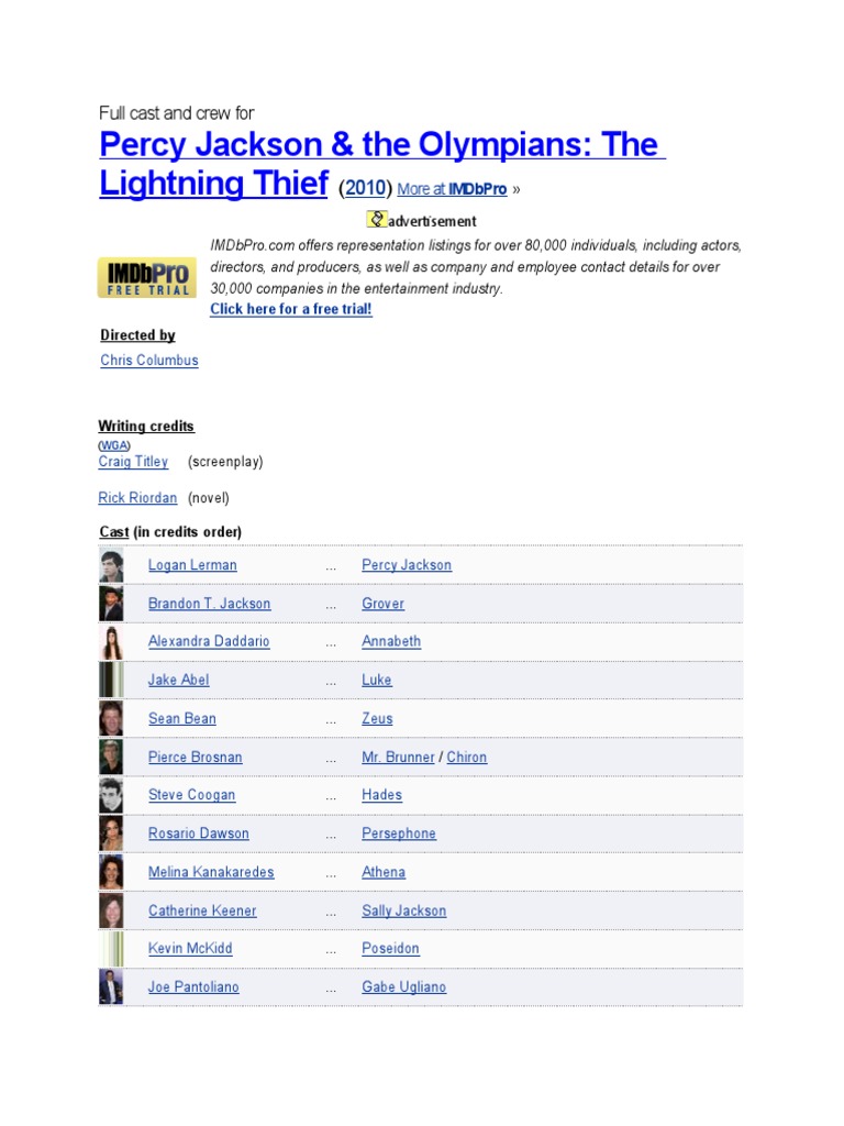 Full Cast and Crew For | Download Free PDF | Greek Deities | Ancient ...