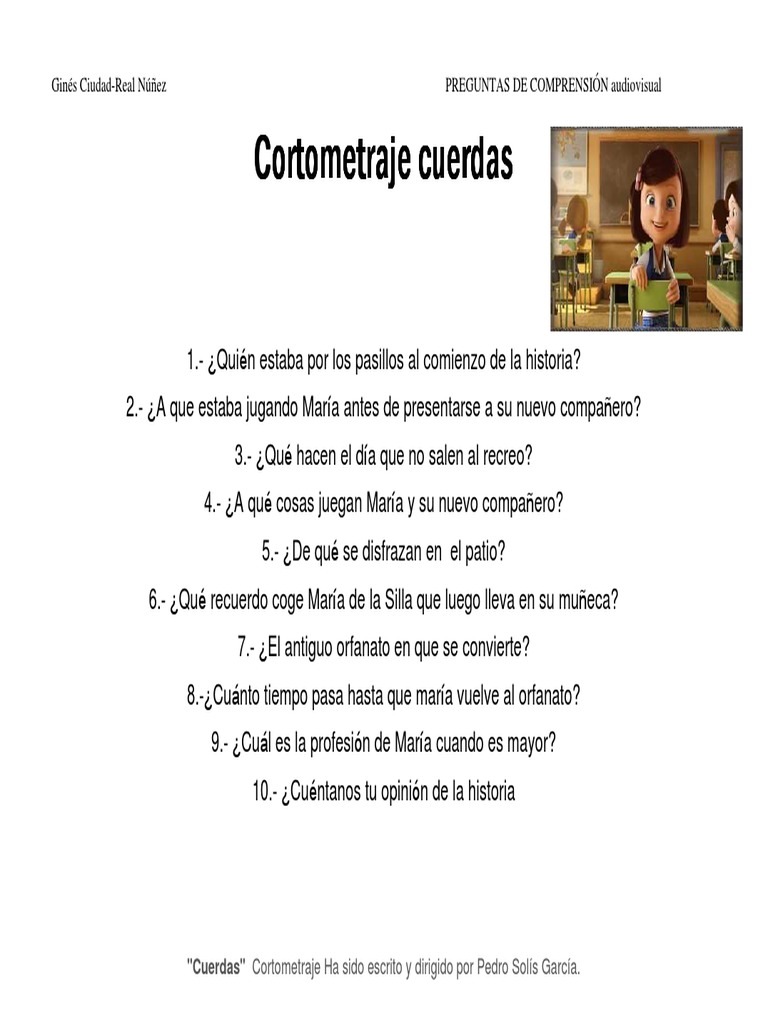 Cortometraje Cuerdas Preguntas de Comprensión Audivisual | PDF | Libros ...