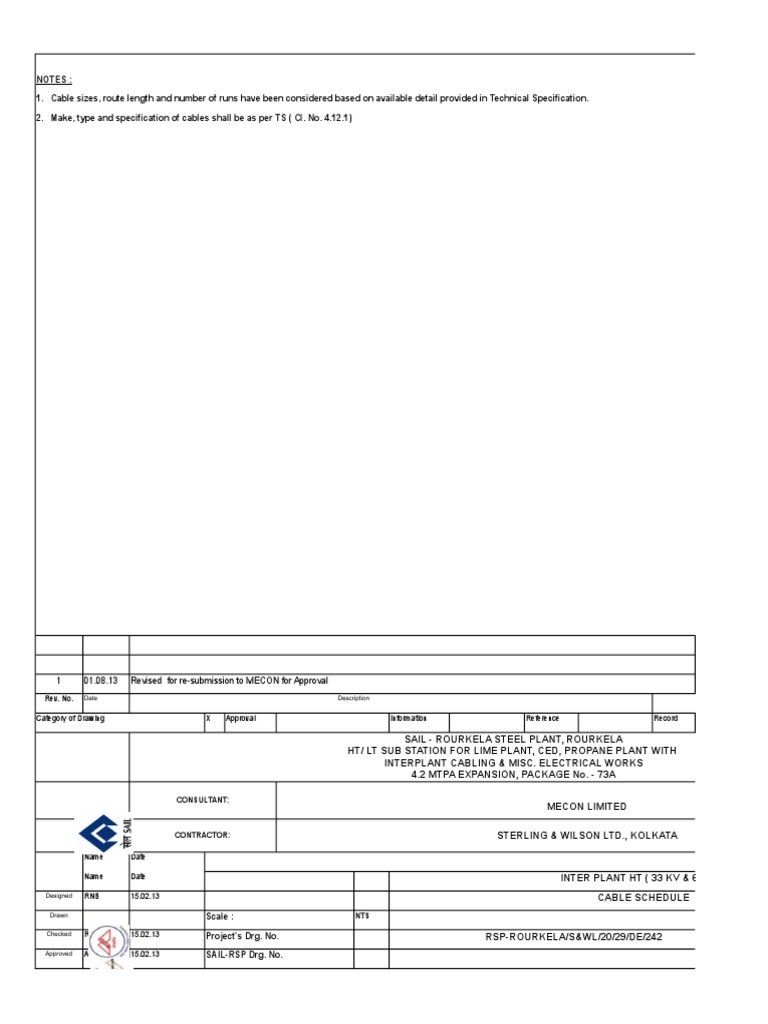 HT Cable Schedule, R1 | PDF | Electromagnetism | Electrical Engineering