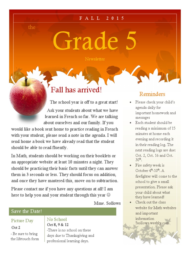 Grade 5: Fall Has Arrived! | PDF | Business | Teaching Mathematics