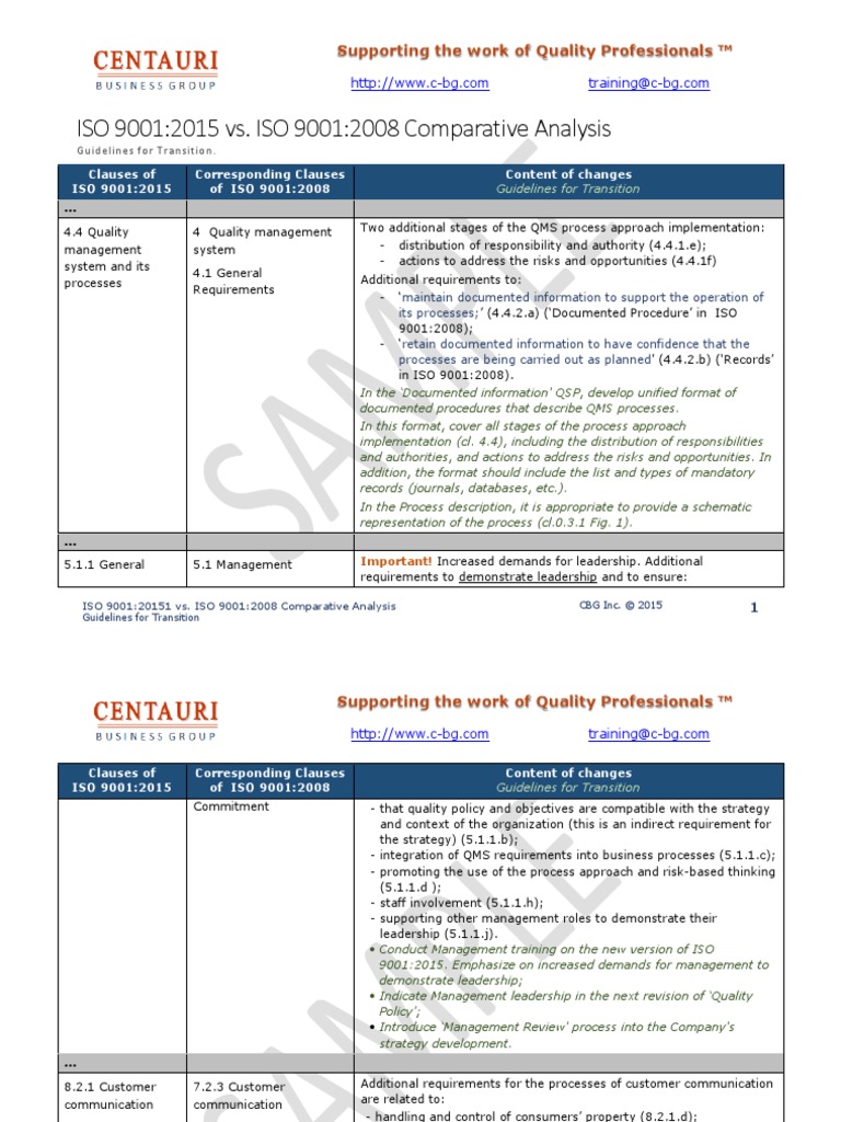 Comparative Analysis of ISO 9001:2015 vs. ISO 9001:2008 | PDF | Iso ...