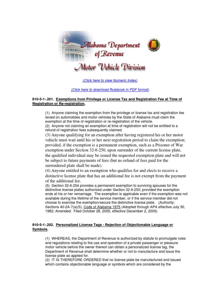 Alabama Motor Veicle Division Rulebook | PDF | Vehicle Registration ...