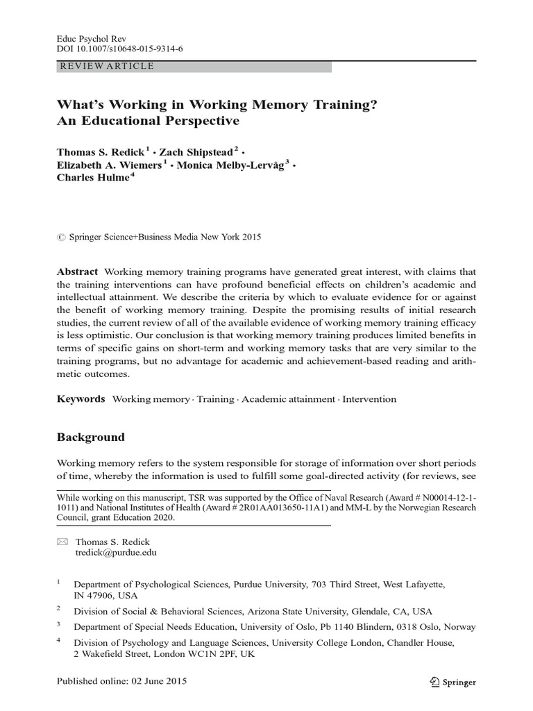 Whats Working in Working Memory Training | PDF | Working Memory | Memory